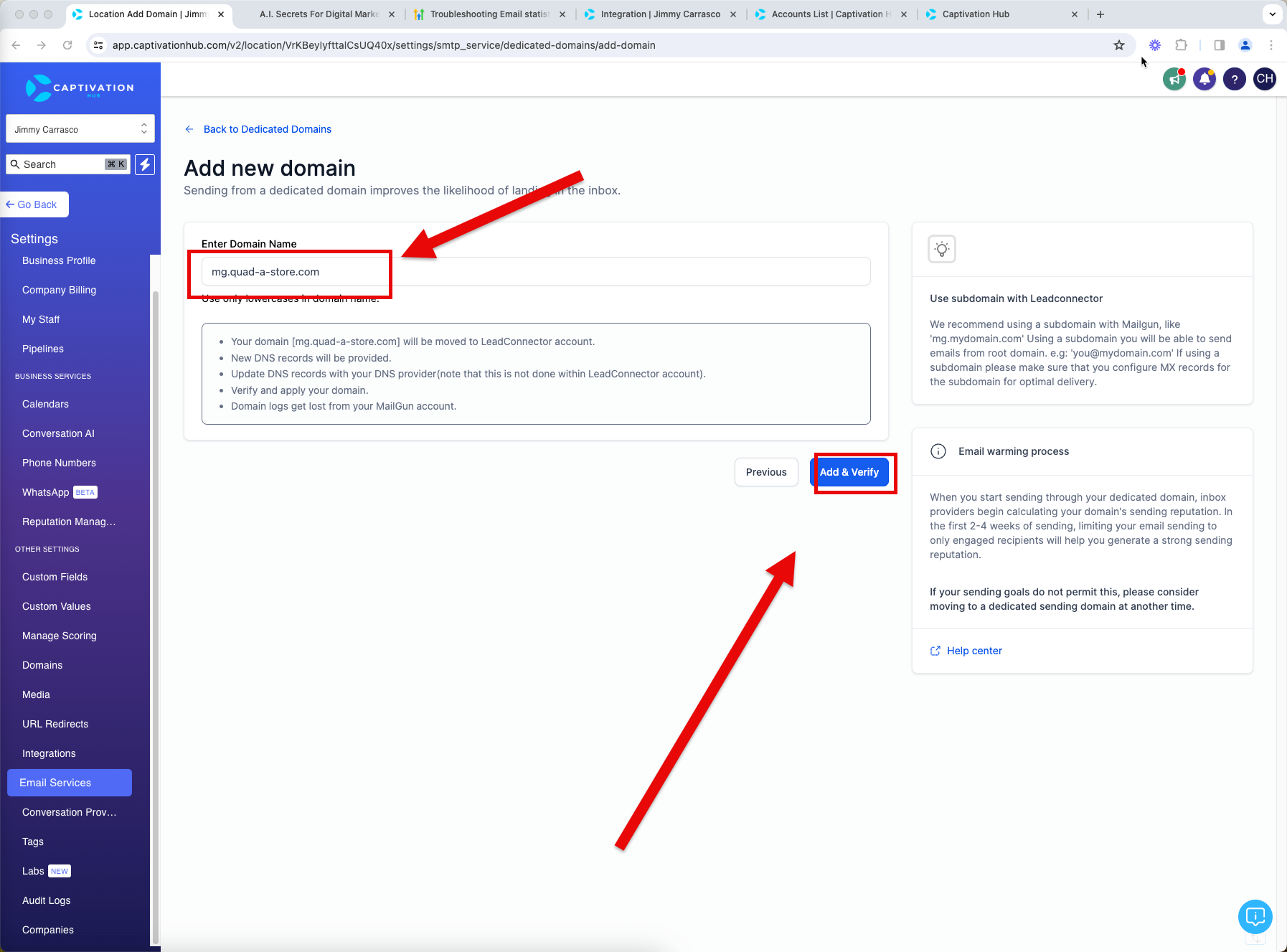 How To Create A Dedicated Sending Domain Email Domain Captivation Hub