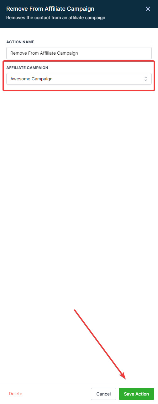 Remove From Affiliate Campaign in Workflow – Captivation Hub