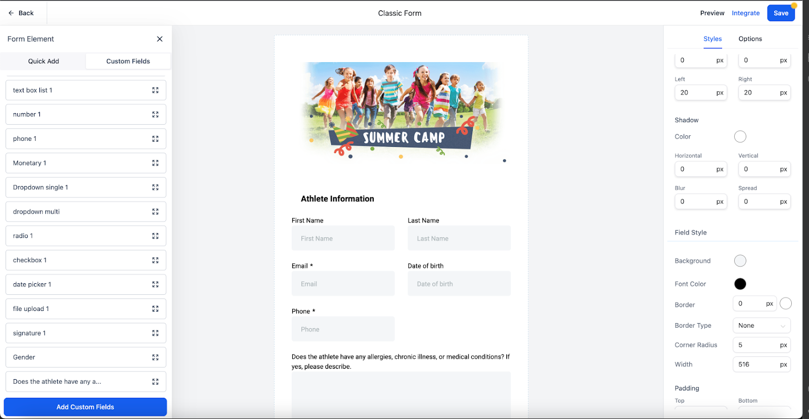 Form Customization – Captivation Hub