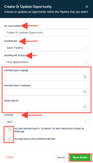 Workflow Action: Create/Update Opportunity – Captivation Hub