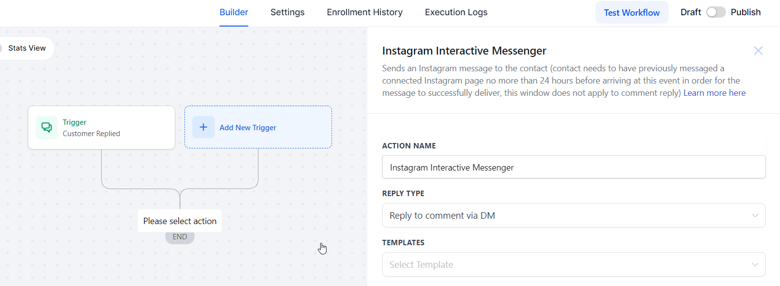 Workflow Action: Instagram Interactive Messenger – Captivation Hub