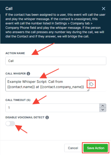 Workflow Action Call Captivation Hub