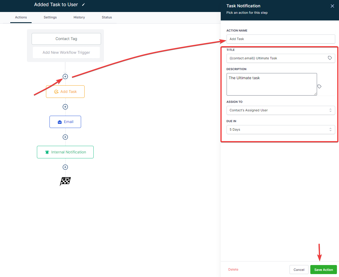 Workflow Action Add Task Captivation Hub