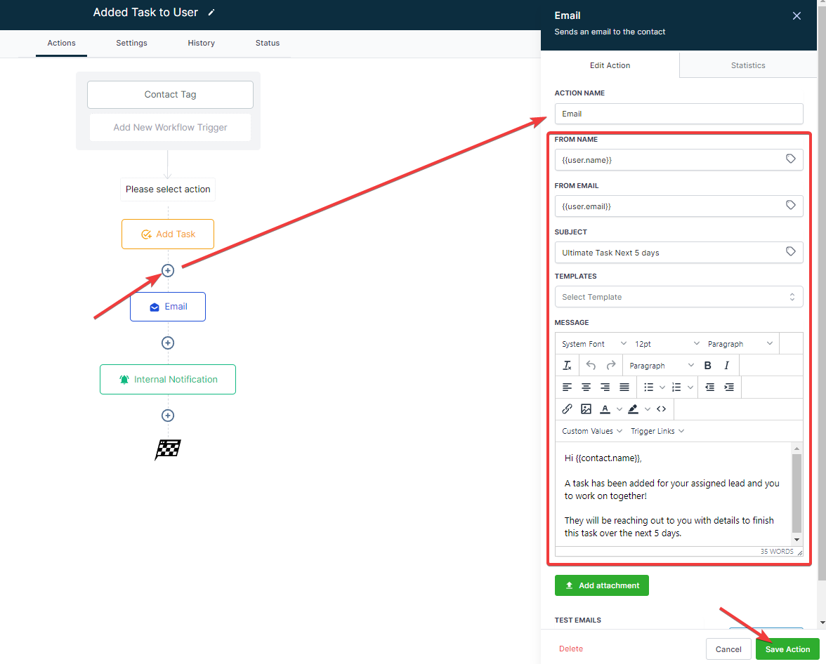 Workflow Action Add Task Captivation Hub