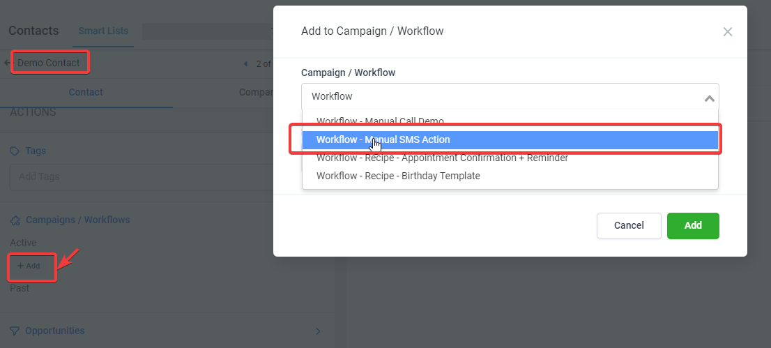 Workflow Action Manual Sms Captivation Hub