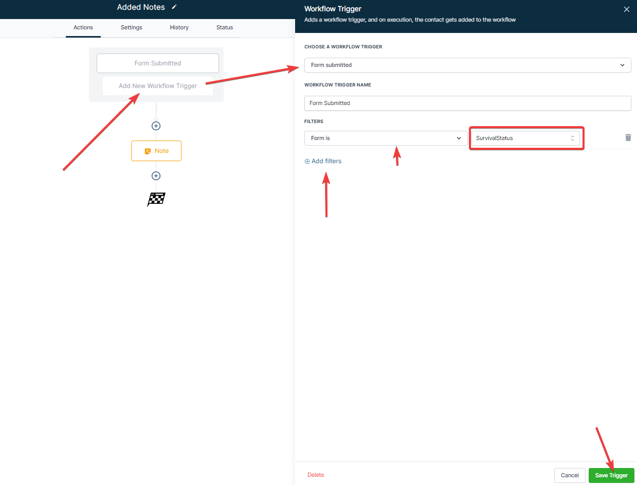 Workflow Action Add To Notes Captivation Hub