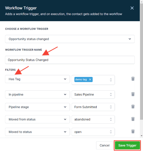 Workflow Trigger: Opportunity Status Changed – Captivation Hub