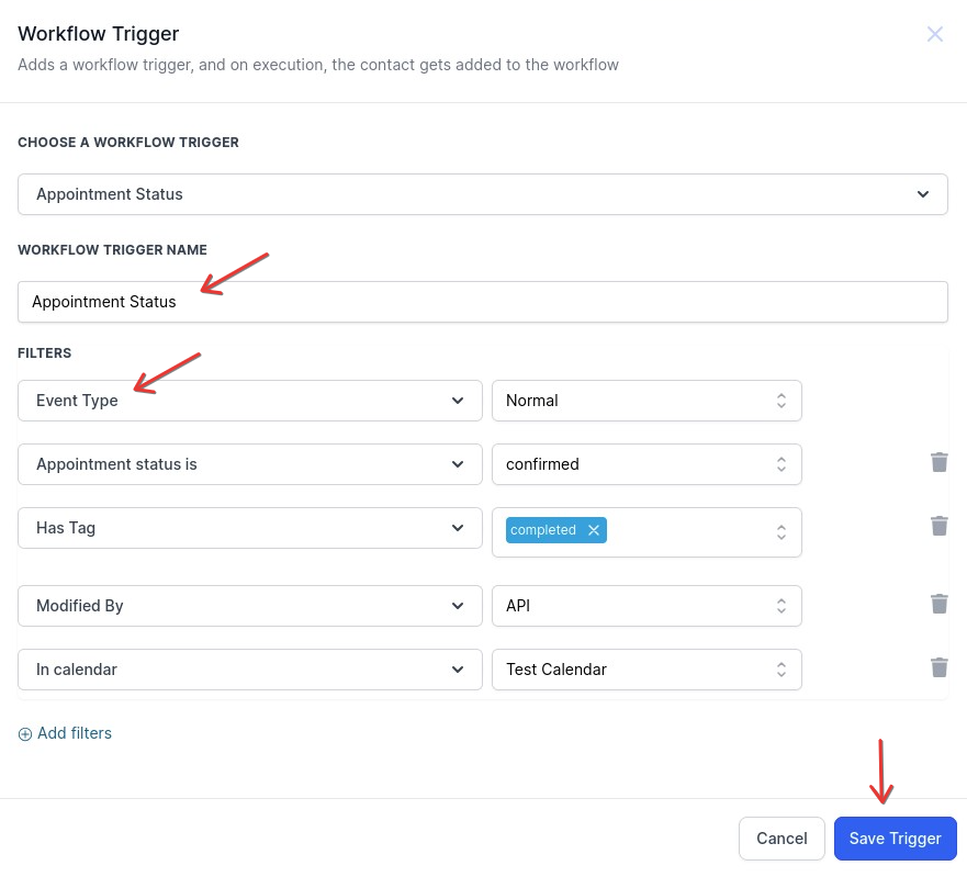 Workflow Trigger Appointment Status Captivation Hub
