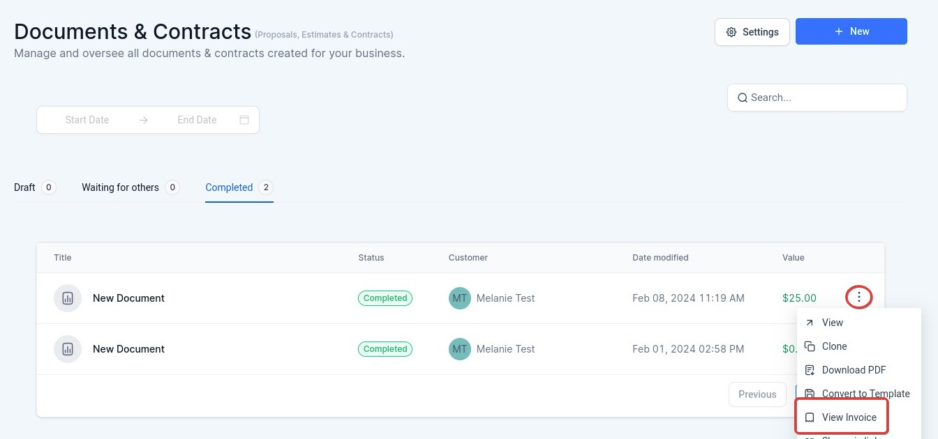Invoice Creation after Document/Contract is Signed – Captivation Hub
