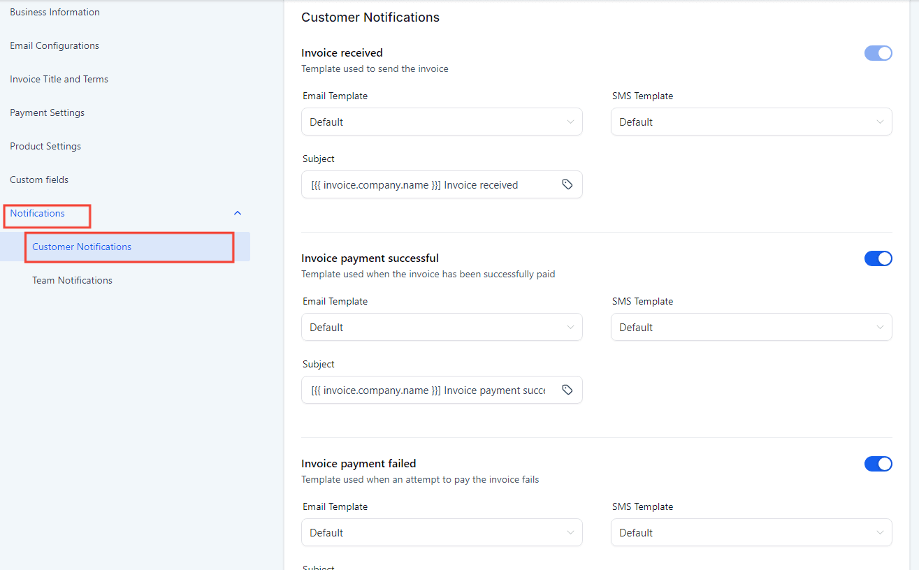 Invoice Settings – Captivation Hub