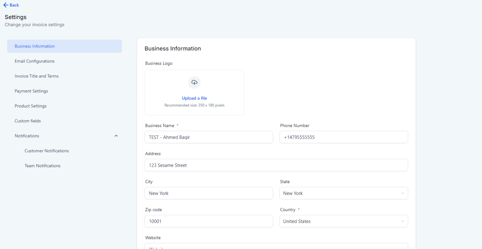Invoice Settings – Captivation Hub