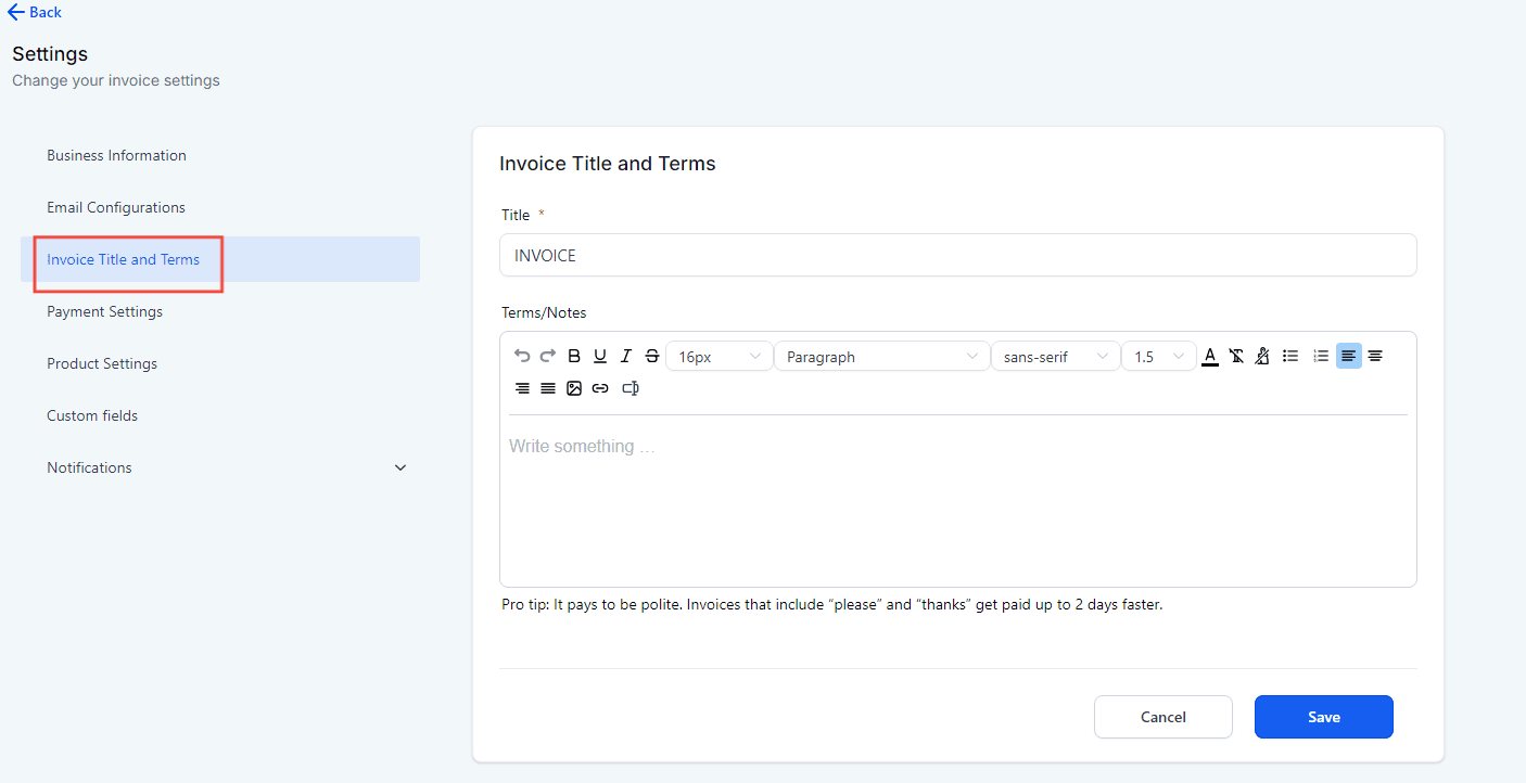 Invoice Settings – Captivation Hub