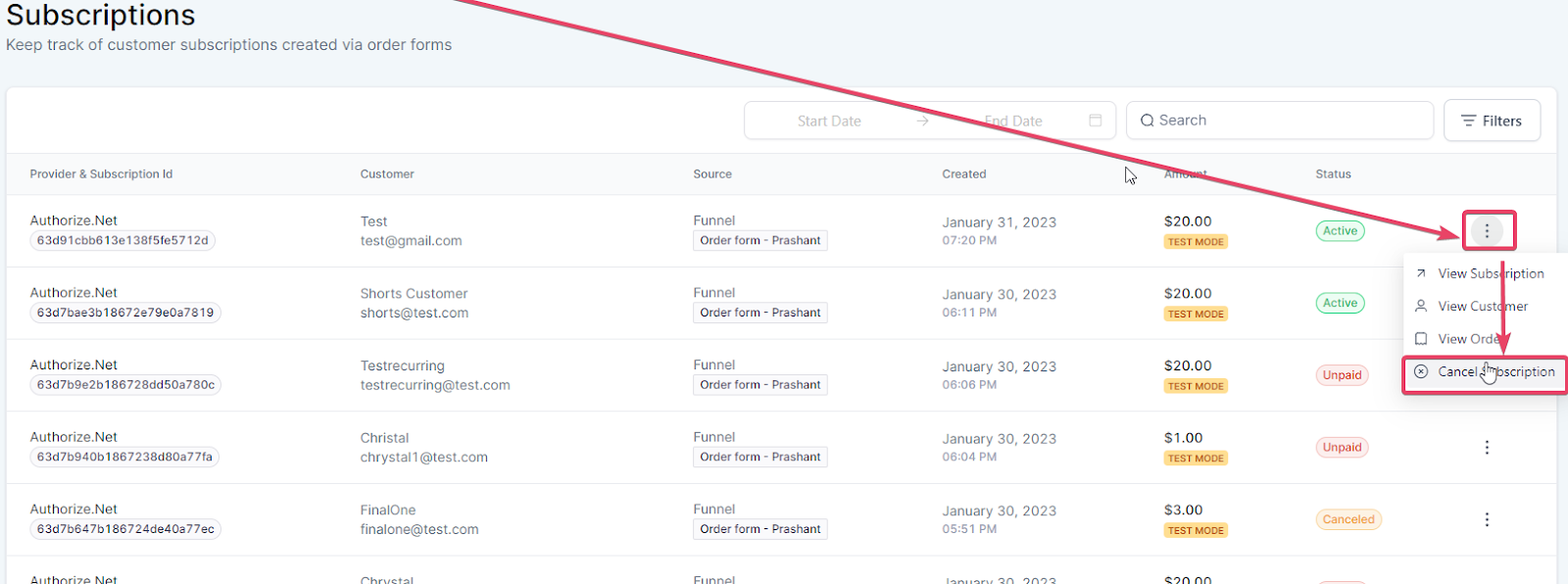 Subscriptions Tab in Your Payments Section Overview – Captivation Hub