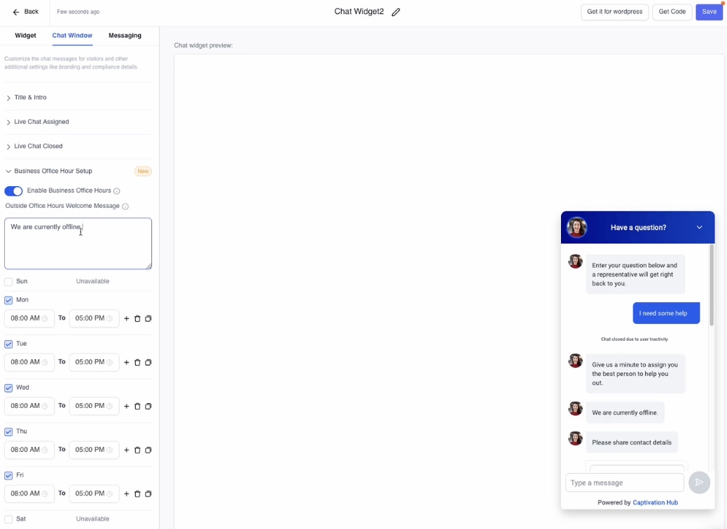 How to Enable Business Office Hours in the Chat Widget – Captivation Hub
